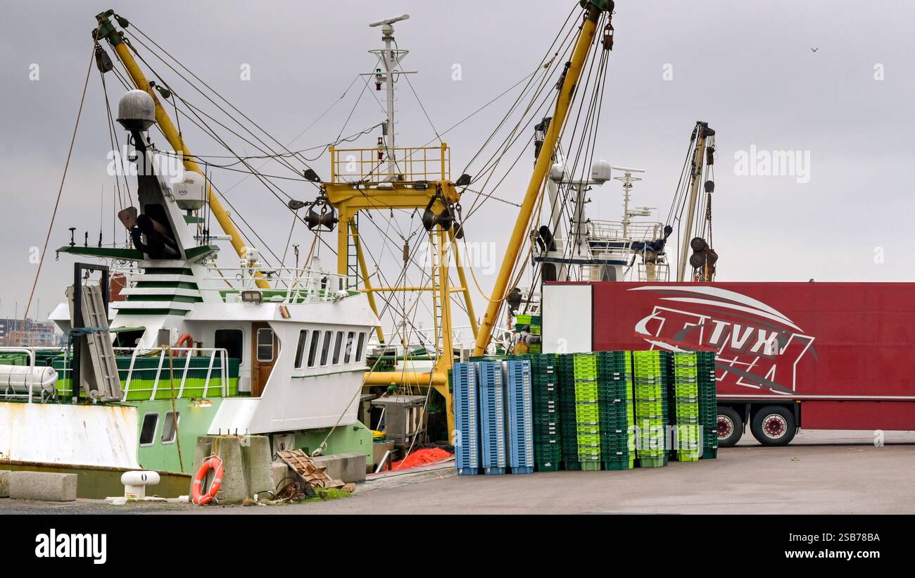 Le Havre, France, Europe - 16 January 2025: Lorry parked alongside a ...