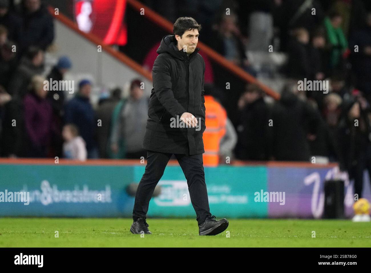 Bournemouth's head coach Andoni Iraola walks on the pitch at the end of ...