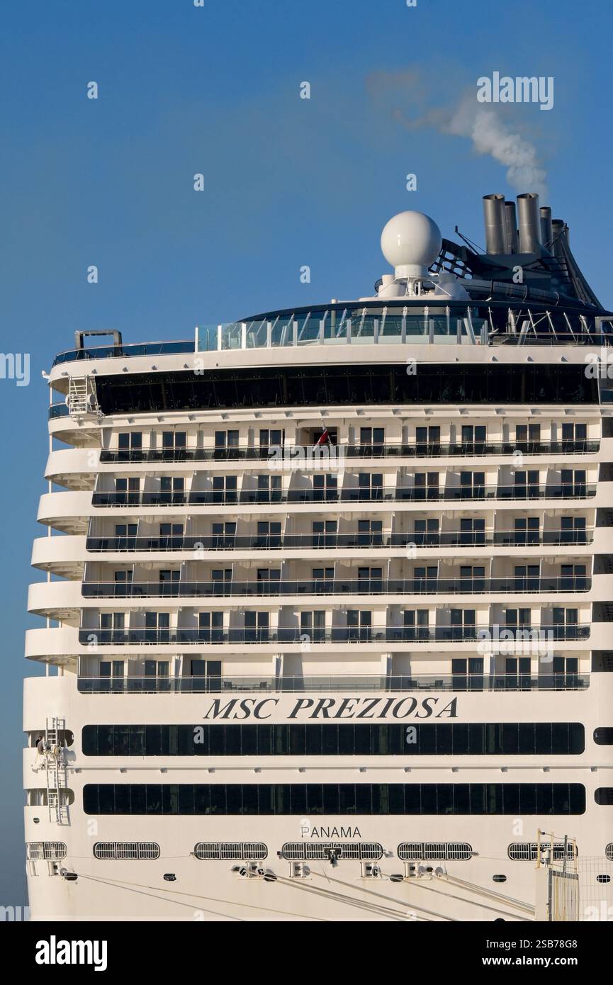 Le Havre, France - 16 January 2025: Rear view of the cruise ship MSC ...