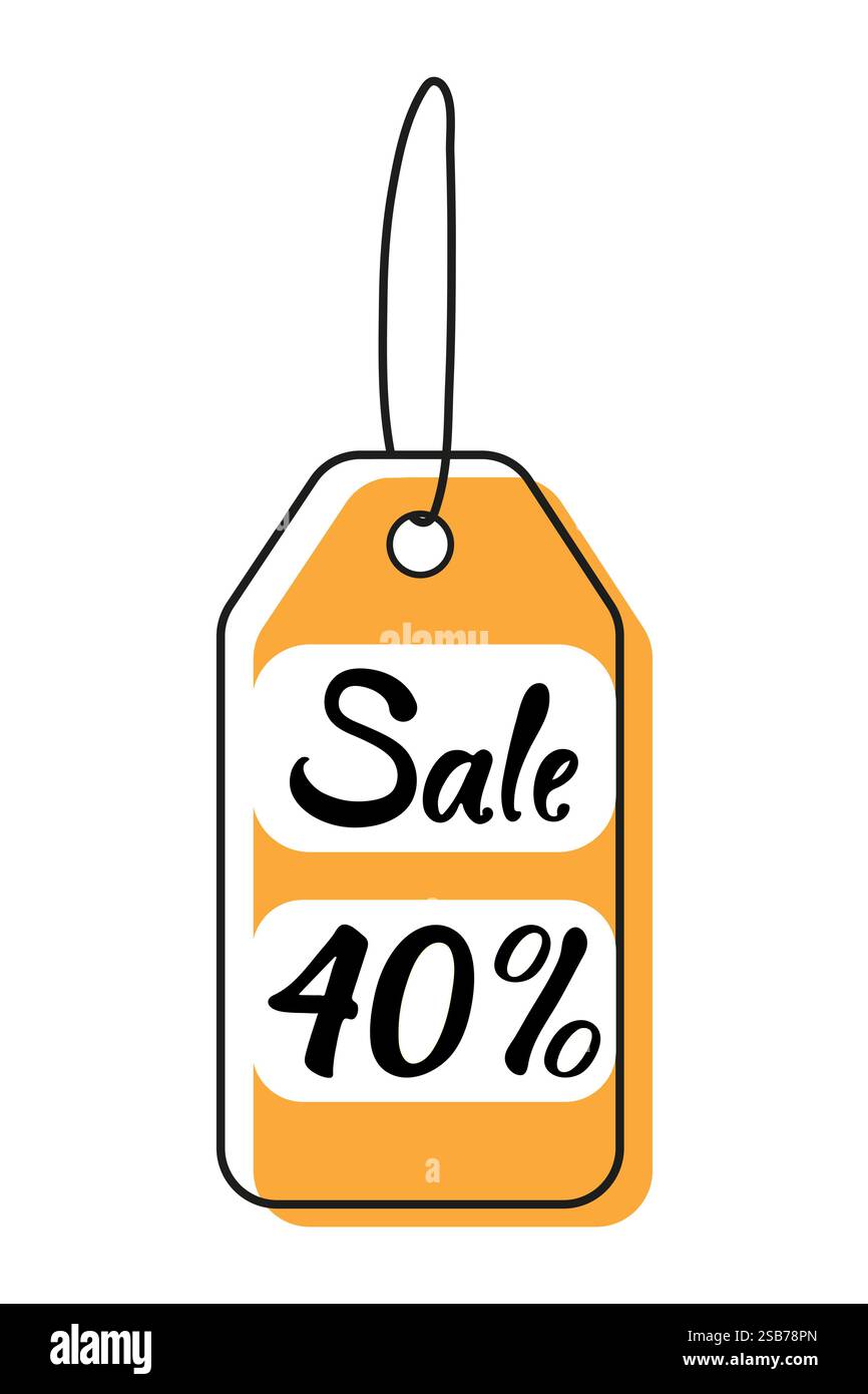 Bright yellow tag prominently displays a 40 percent discount, signaling ...