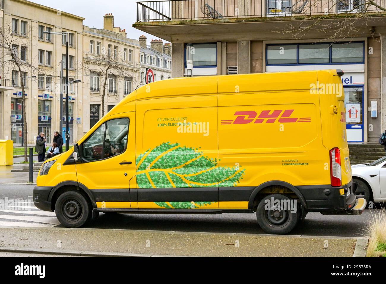 Le Havre, France, Europe - 16 January 2025: Side view of an electric ...