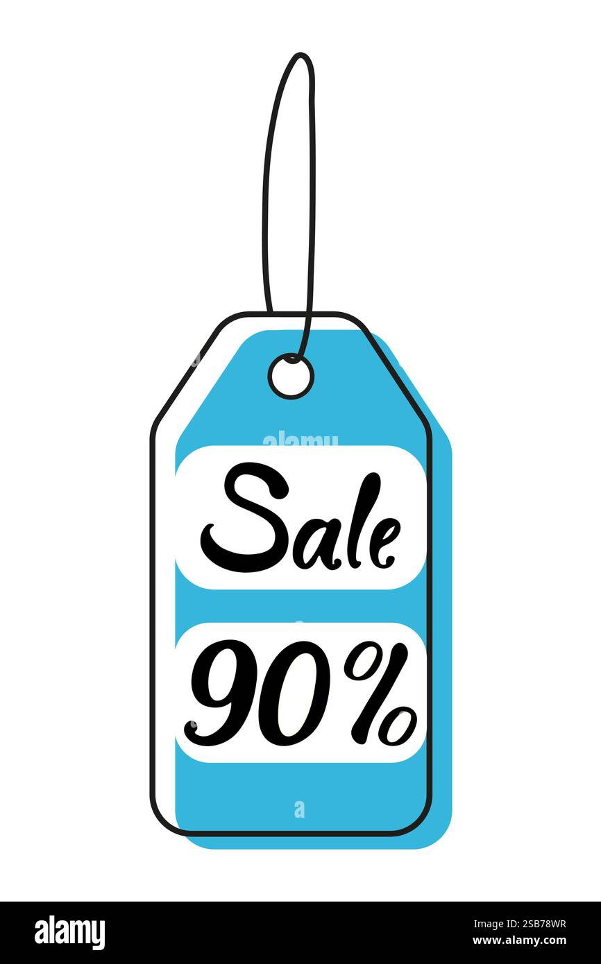 Bright blue tag displays a significant sale of 90 percent off, enticing ...