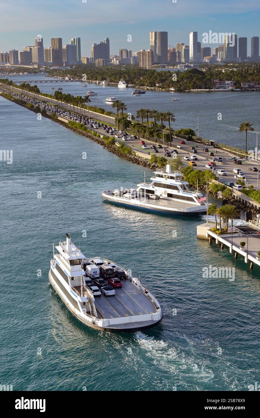 Miami, Florida, USA - 4 January 2025: Aerial view of the car ferries ...