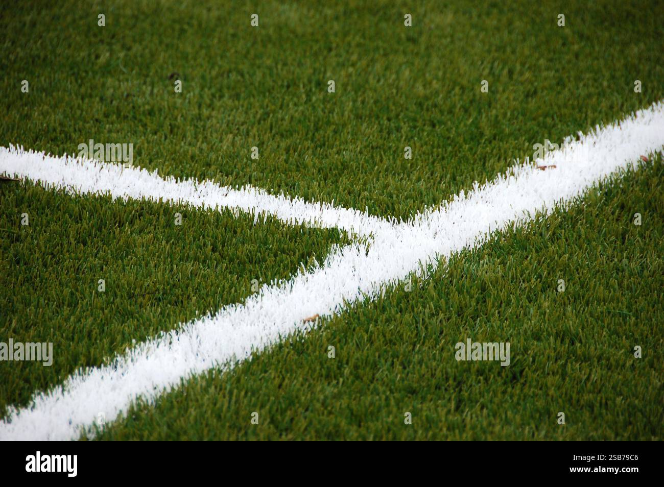A white line on an artificial turf soccer field, showcasing the texture ...