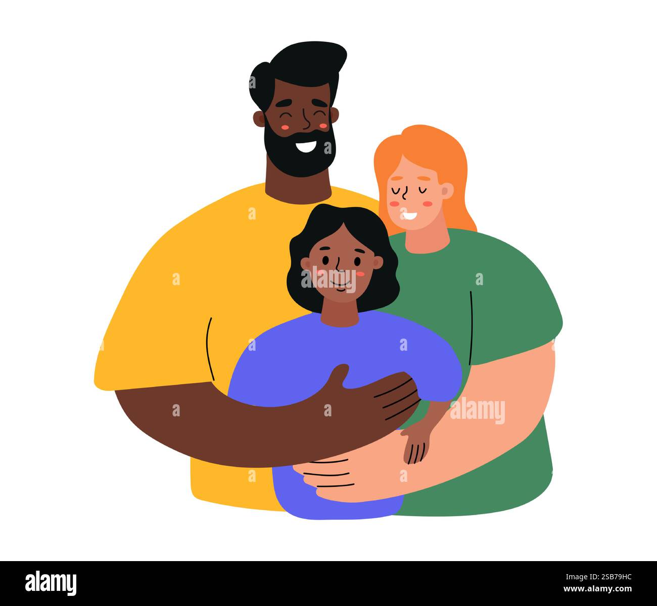 A happy family of three shares a loving embrace, showcasing joy and ...
