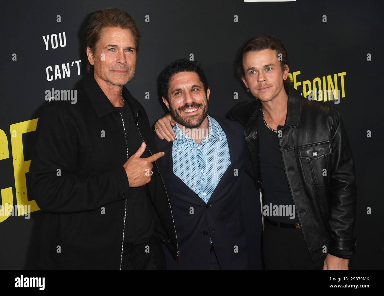 Actor Rob Lowe, director Rory Karpf pose with actor/son John Owen Lowe ...