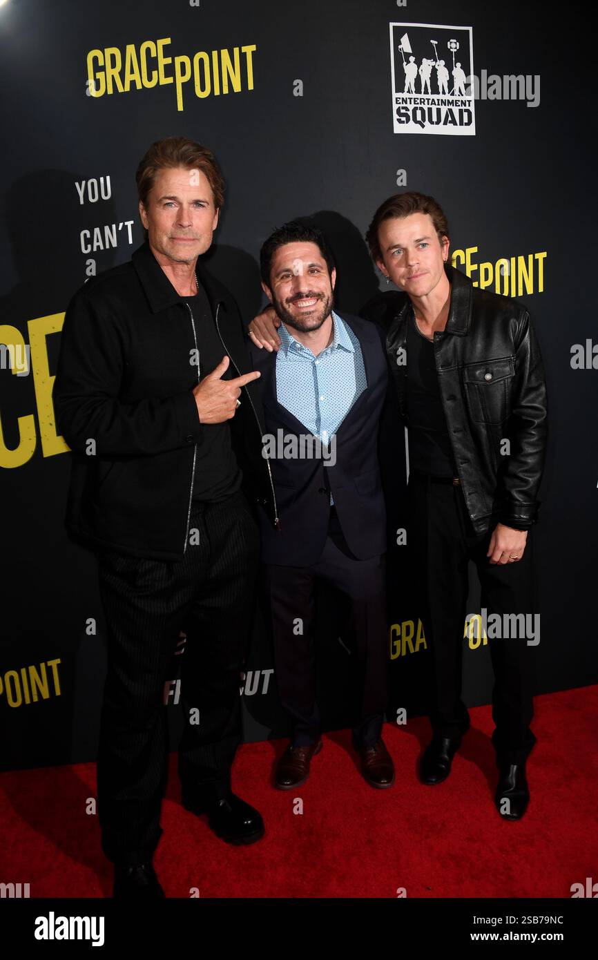 Actor Rob Lowe, director Rory Karpf pose with actor/son John Owen Lowe ...