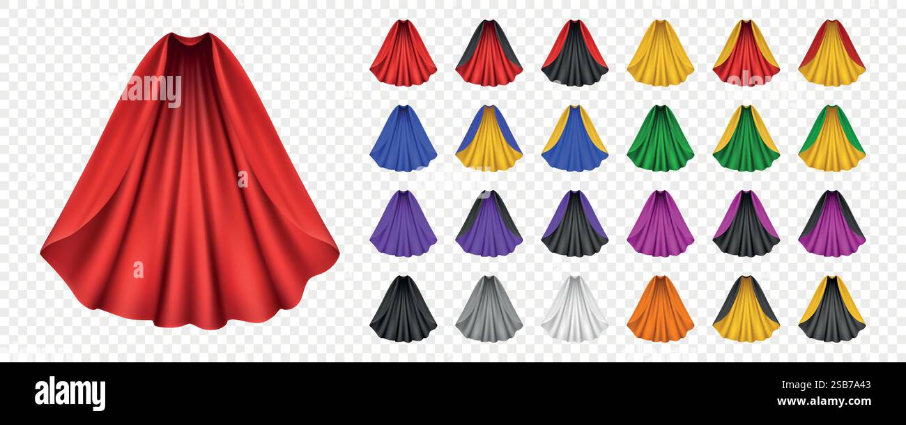 Superhero Cape Vector Set. Realistic Cape, Multiple Colors. Superhero ...