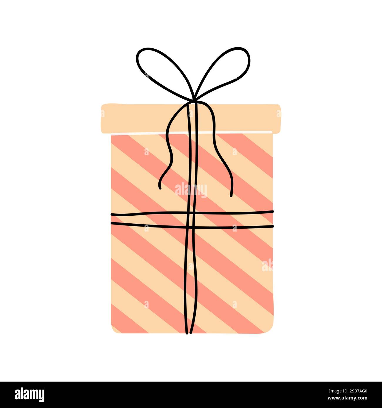 A brightly colored gift box features diagonal stripes and a ribbon ...
