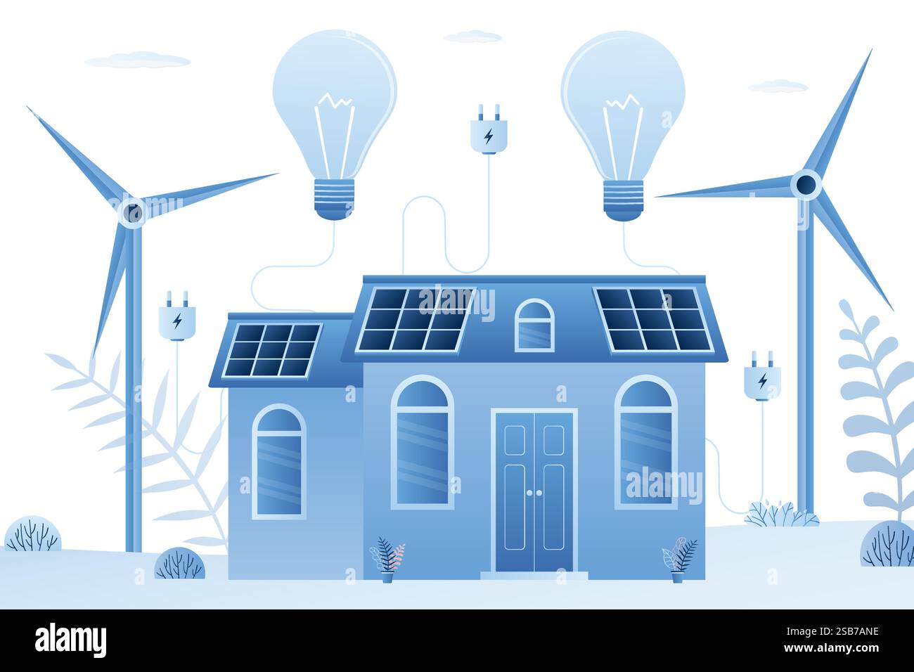 Alternative energy home concept. Wind power and solar renewable energy ...