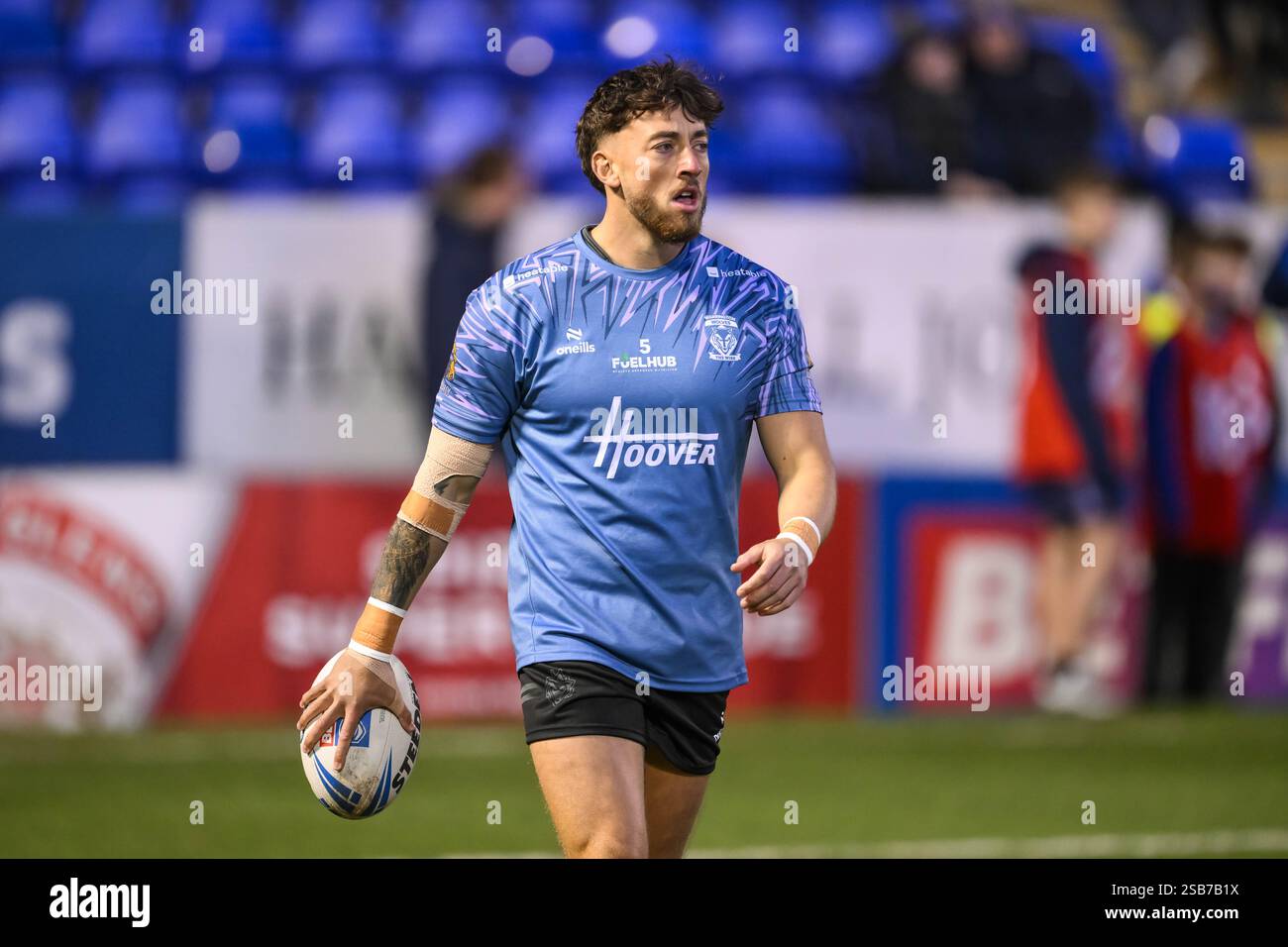 Matty Ashton of Warrington Wolves during pre match warm up ahead of ...