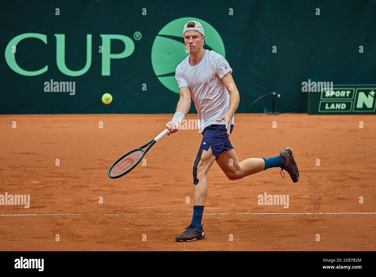 Schwechat, Lower Austria, Austria. 1st Feb, 2025. Eero Vasa of Finland, returns with forehand to ...