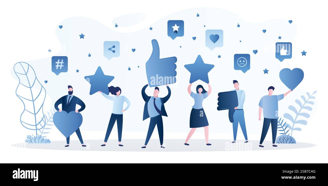 People are holding signs in hands. Feedback consumer or customer review ...