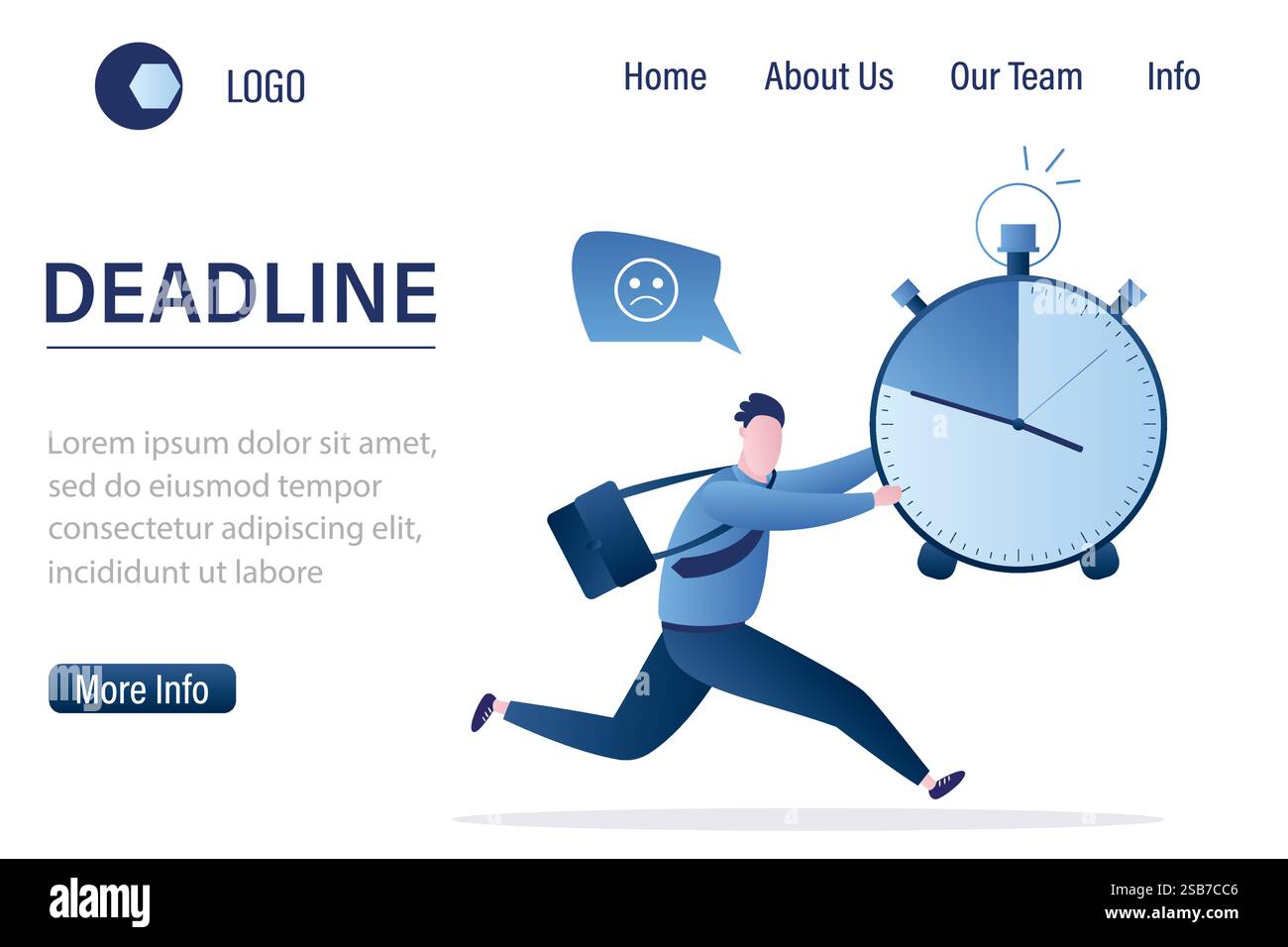 Deadline landing page template. Handsome businessman holding watch in ...