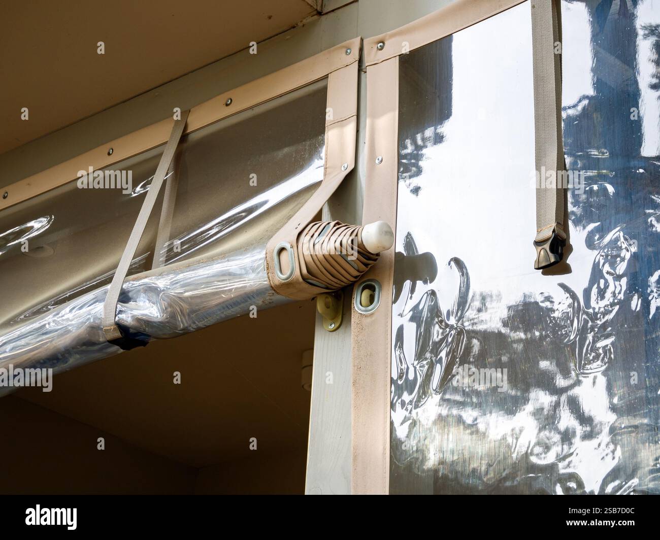 Fragment of soft windows made of transparent PVC film Stock Photo - Alamy