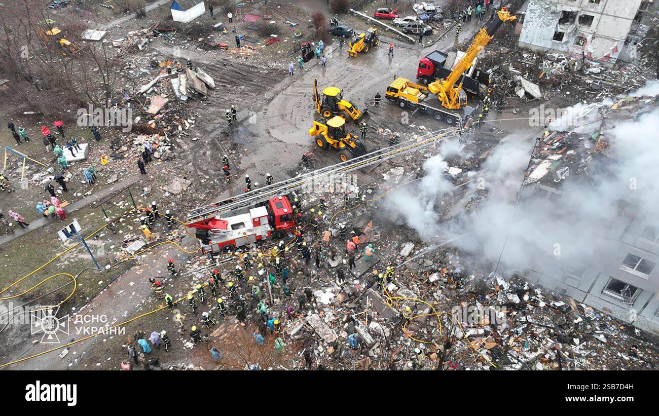 In this photo provided by the Ukrainian Emergency Service, firefighters ...