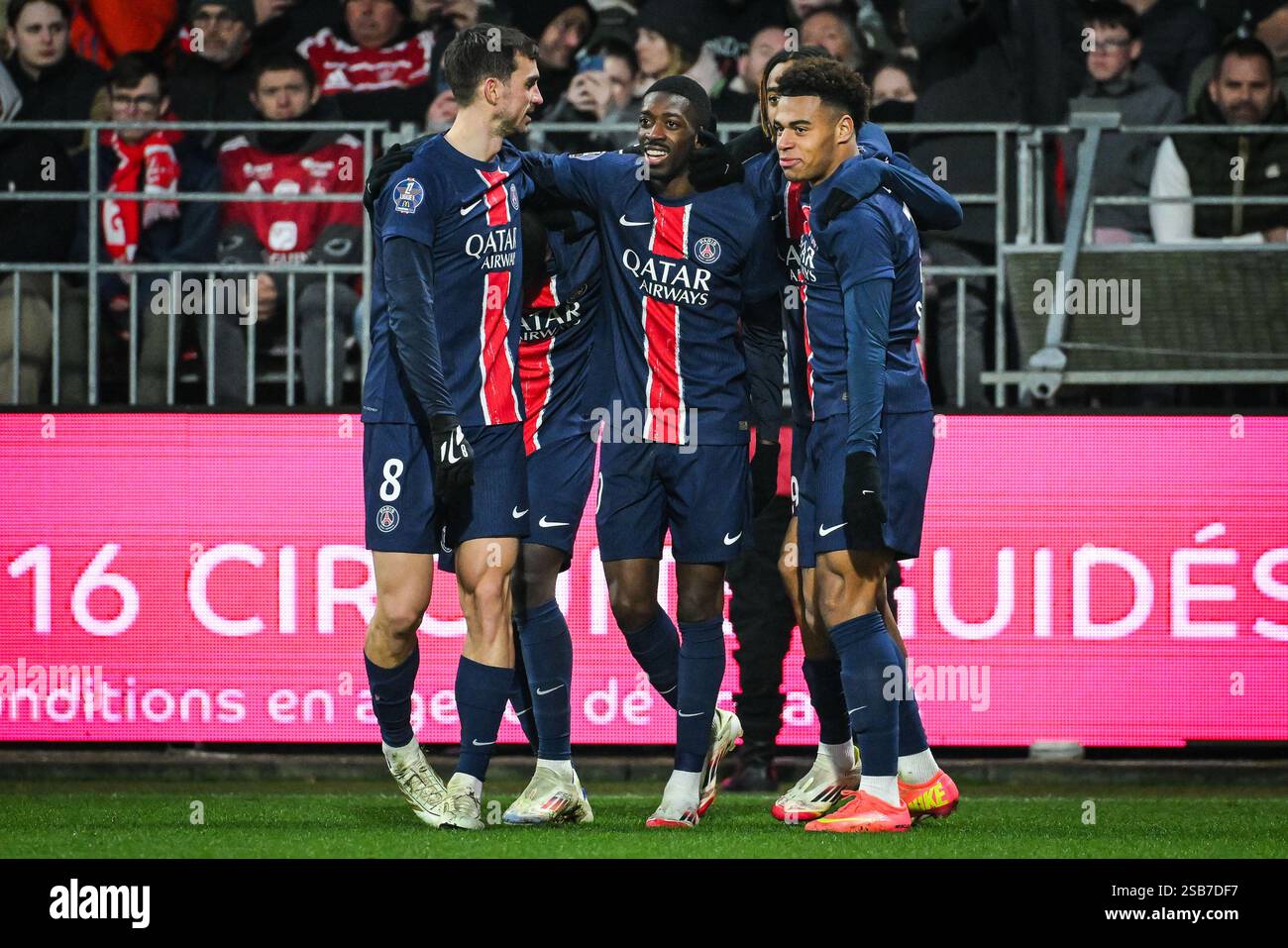 Ousmane DEMBELE of PSG celebrate his goal with teammates during the ...