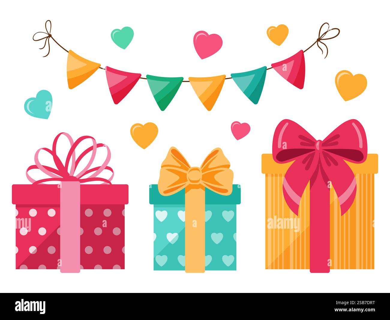 Set of Colorful Gift Boxes and Cheerful Festive Banners. Vector ...