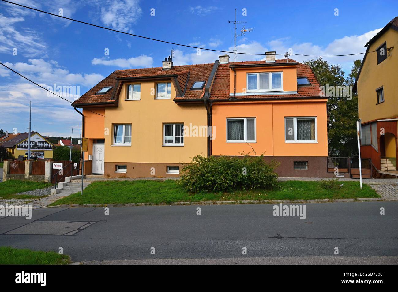 Traditional family house in a village or suburb in the Czech Republic ...
