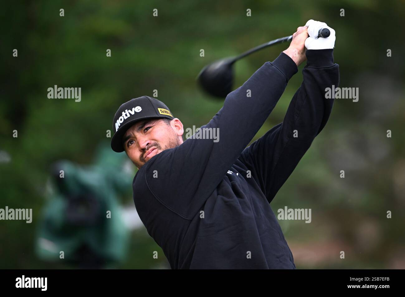 Jason Day, of Australia, hits a tee shot on the second hole at Pebble ...