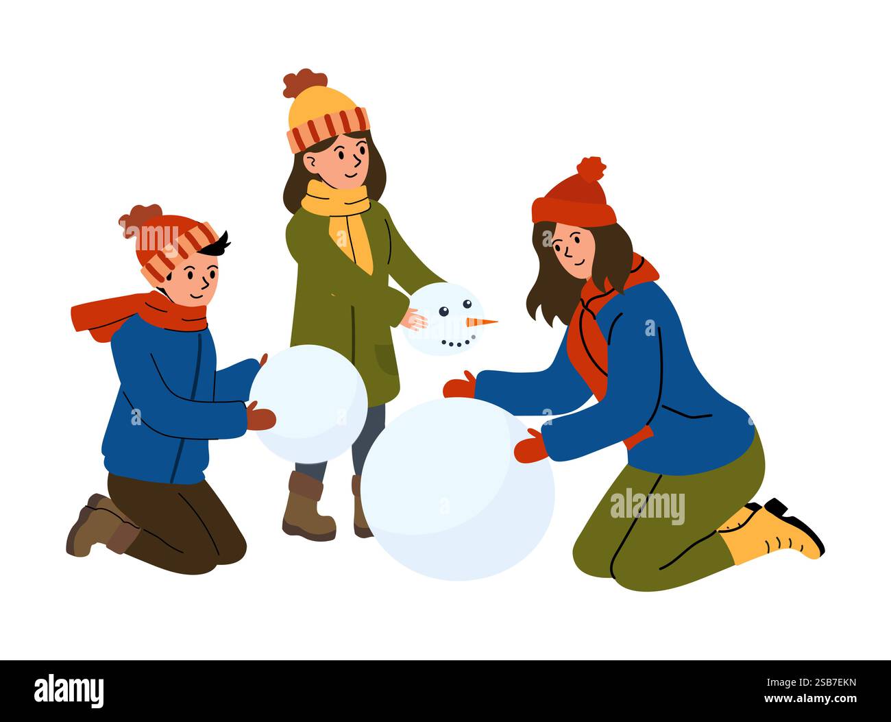 Family building snowman together in Stock Vector Images - Alamy