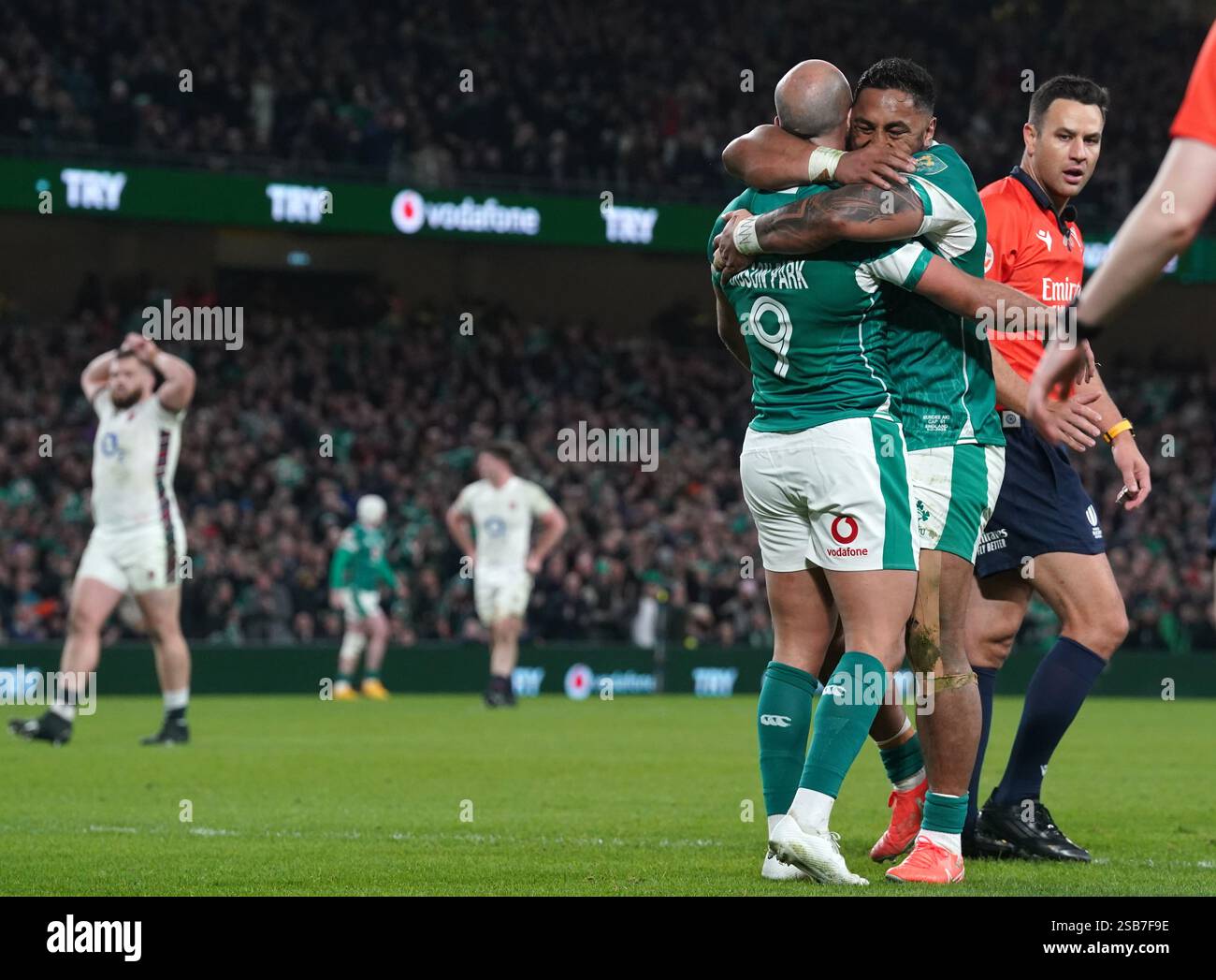 Ireland's Jamison Gibson-Park celebrates scoring their side's first try ...