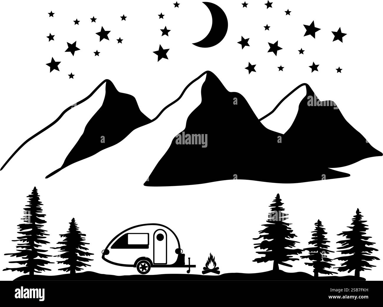 Night Forest Camper Digital EPS Vector File | High-Quality Outdoor ...