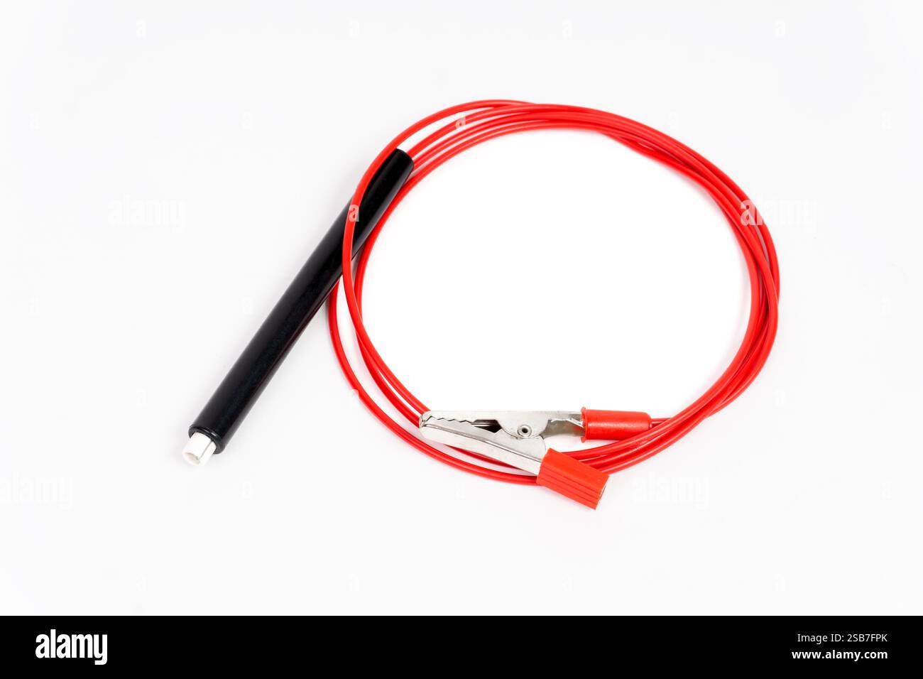 Red test lead featuring an alligator clip and insulated handle ...