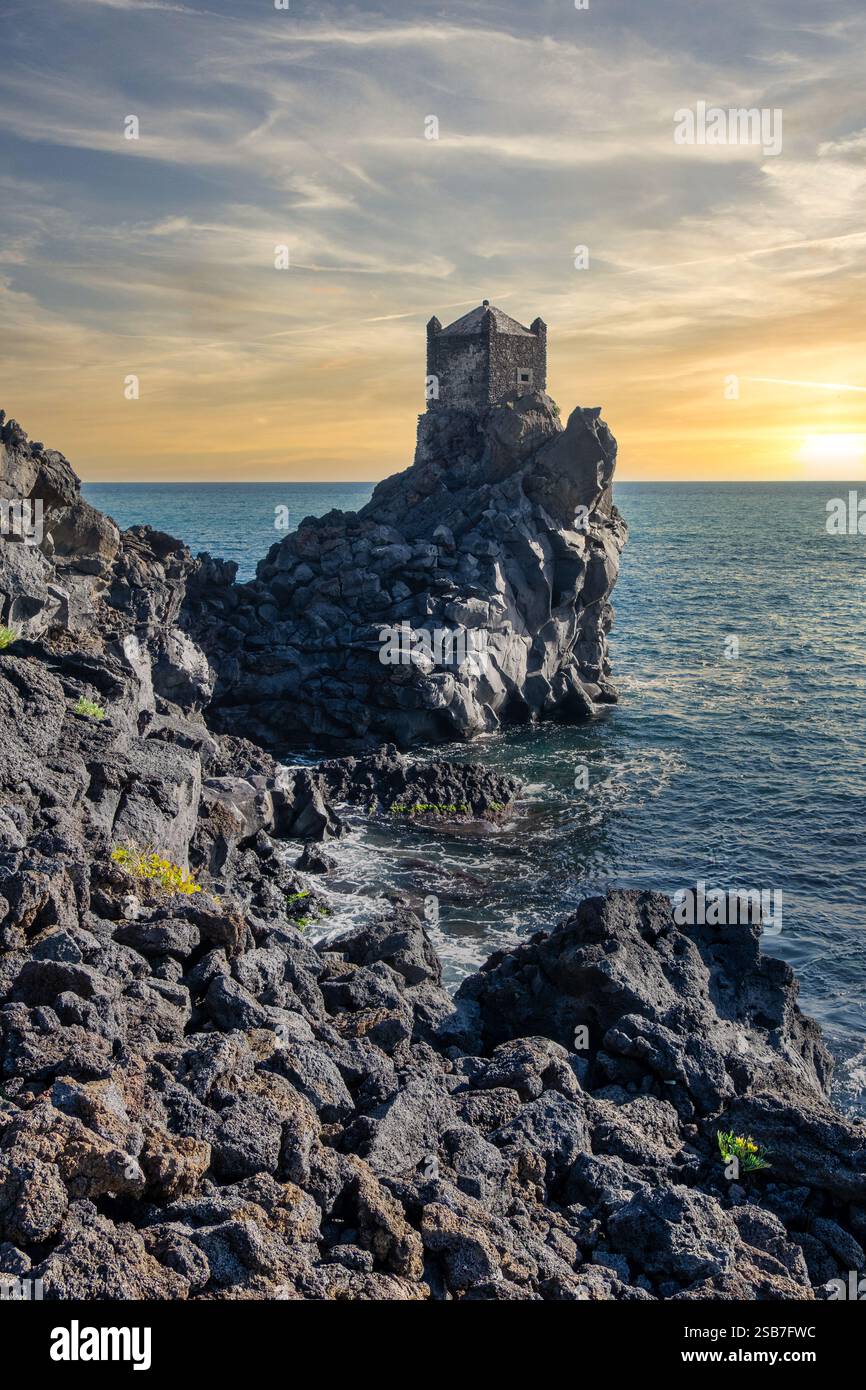 Ancient Coastal Tower of Catania, Sicily, Standing Proud Amid Rugged ...