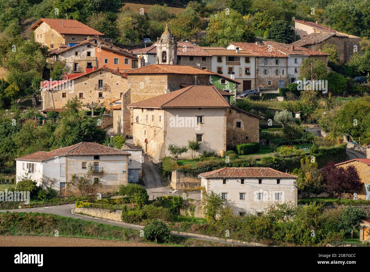 Bujanda village with typical houses, Alava, Basque Country, Spain Stock ...