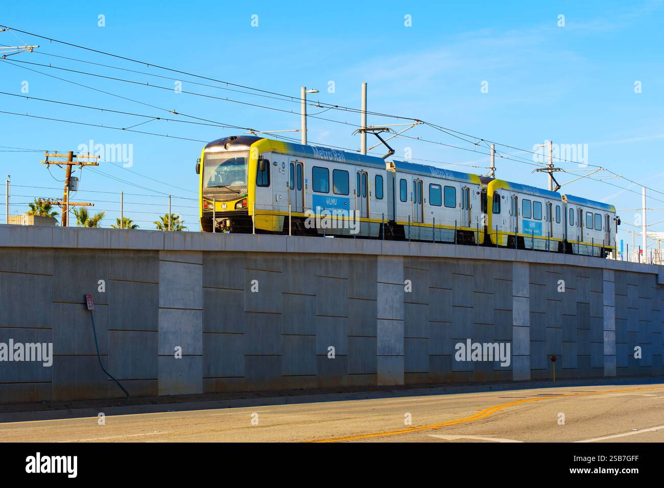Los Angeles, California - January 6, 2025: Metro Rail train travels ...