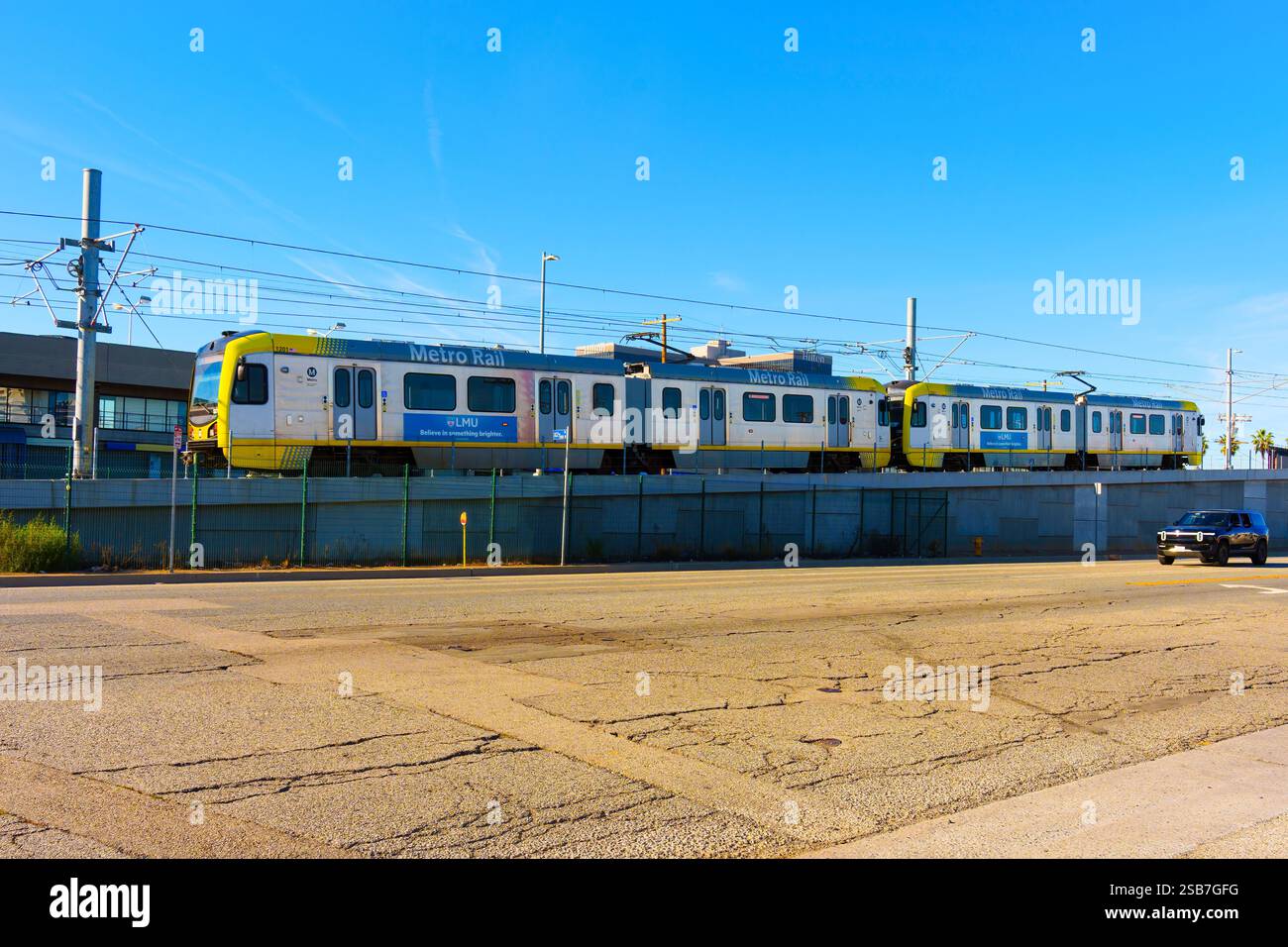 Los Angeles, California - January 6, 2025: Metro Rail train glides ...