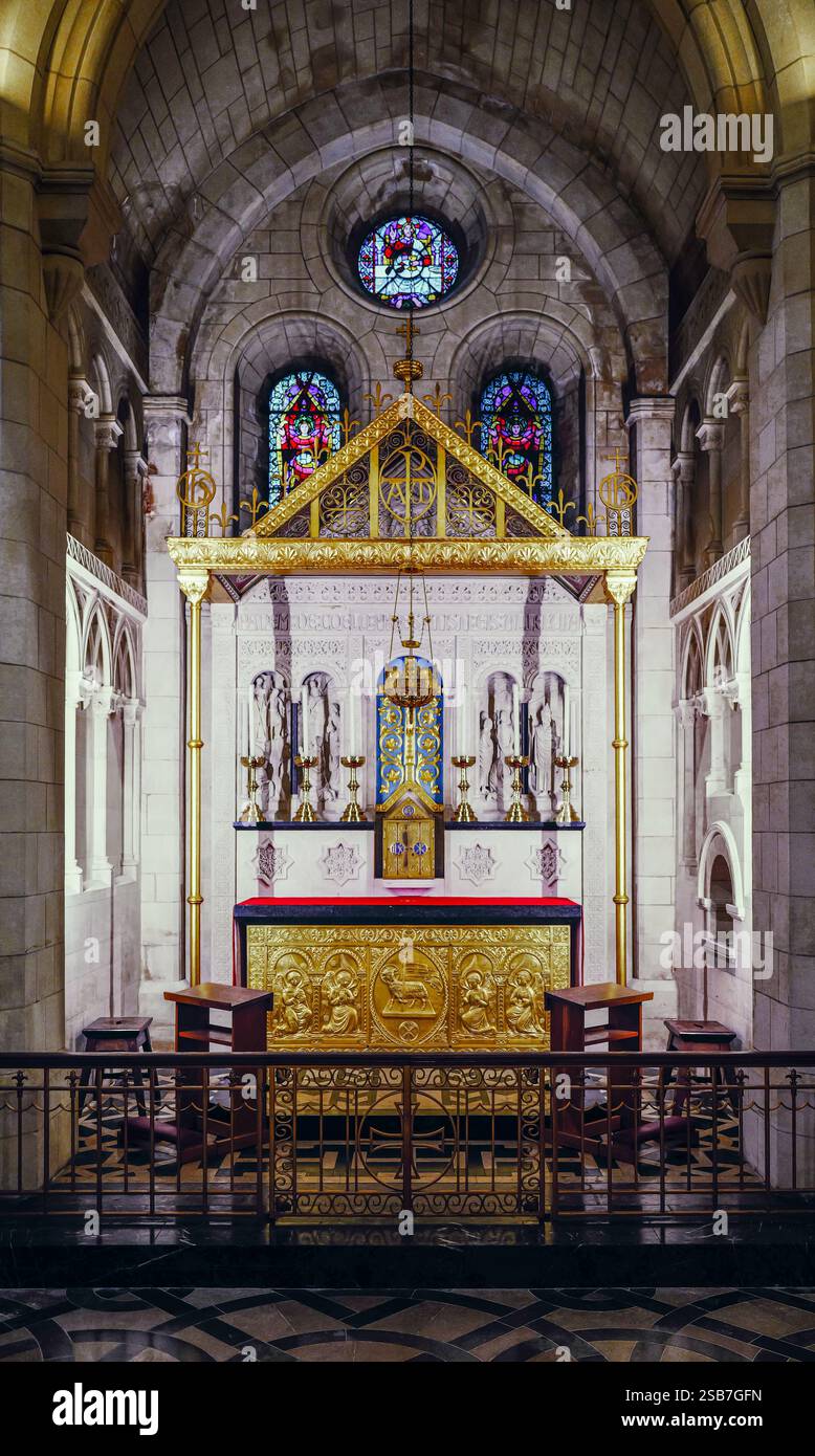 Portrait view of one of the altars inside Buckfast Abbey in Devon UK ...