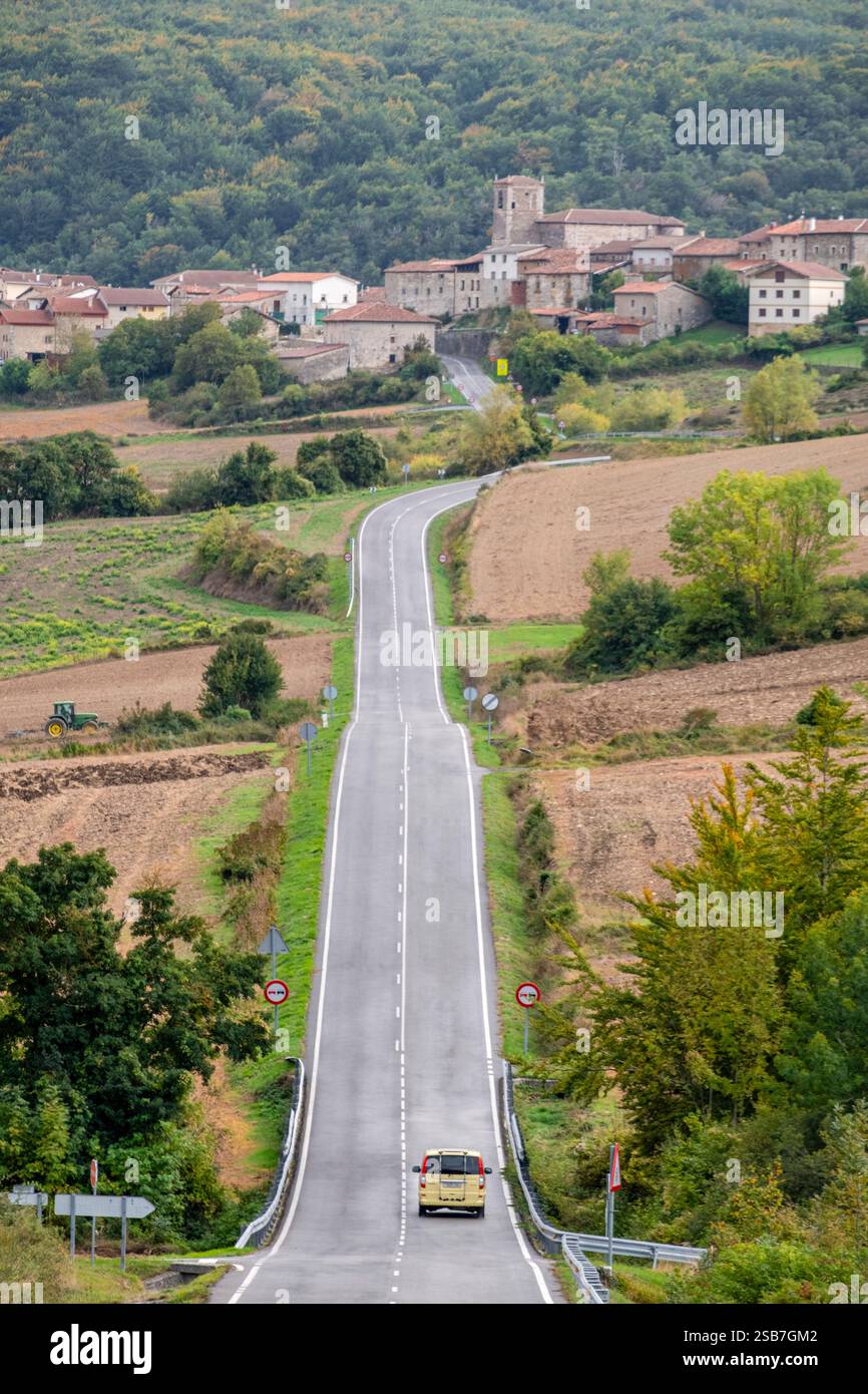 Lone van on the road, Campezo, Campezo-Mountain Gang Alavesa, Alava ...