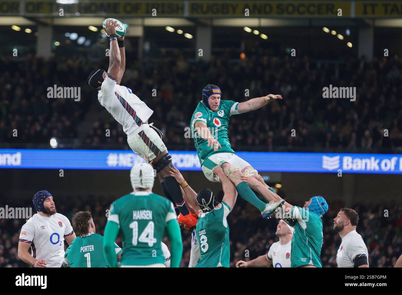 England's Maro Itoje wins a line out during the Six Nations rugby union ...