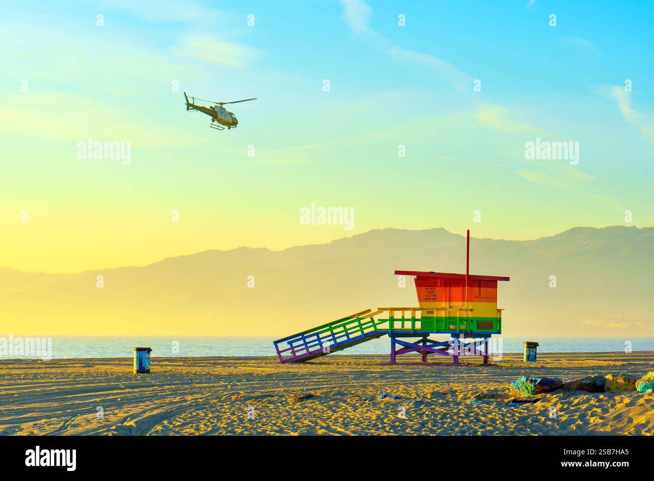 Los Angeles, California - December 18, 2024: Colorful lifeguard tower ...
