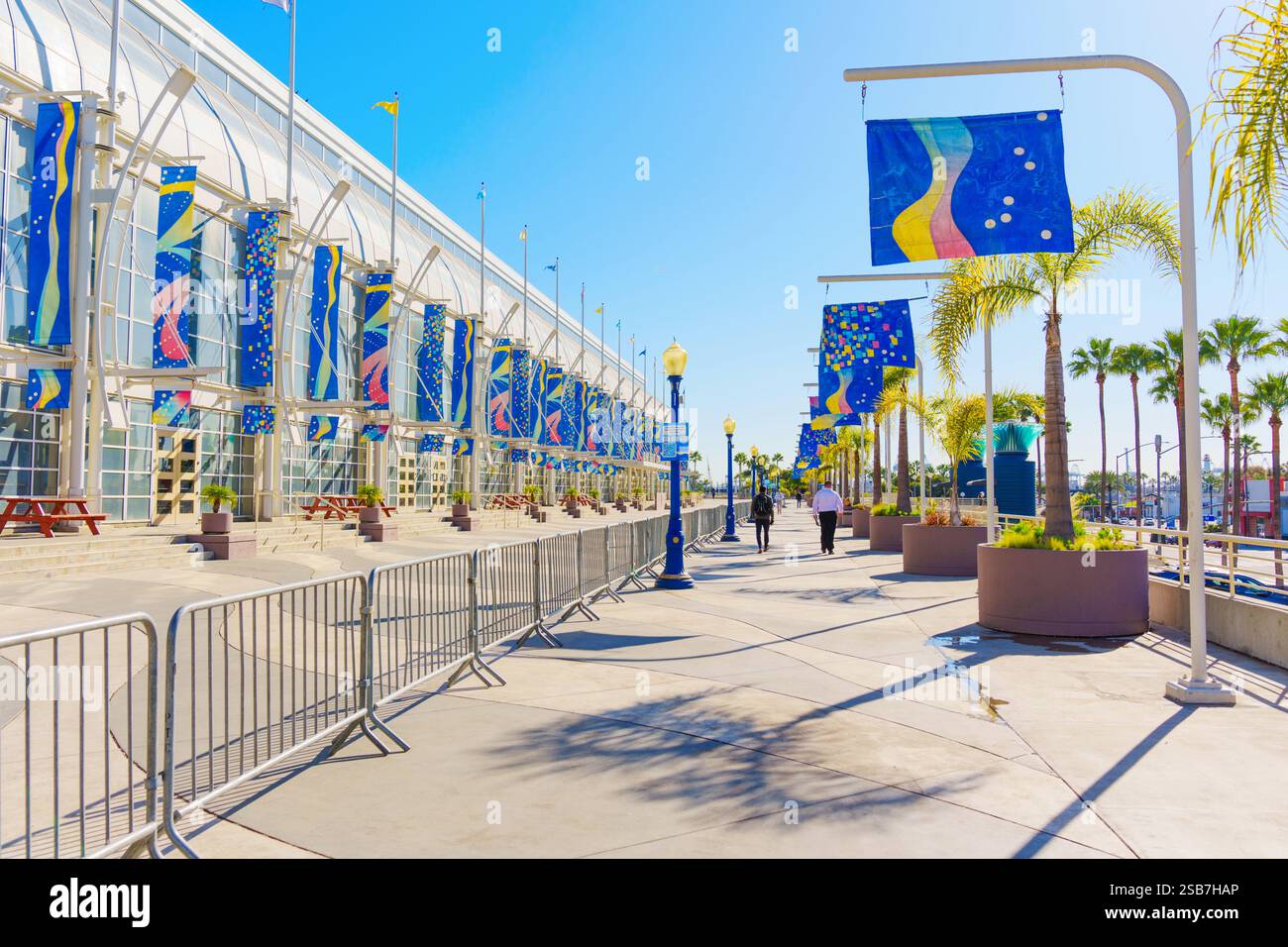 Long Beach, California - January 15, 2025: Vibrant promenade lined with ...