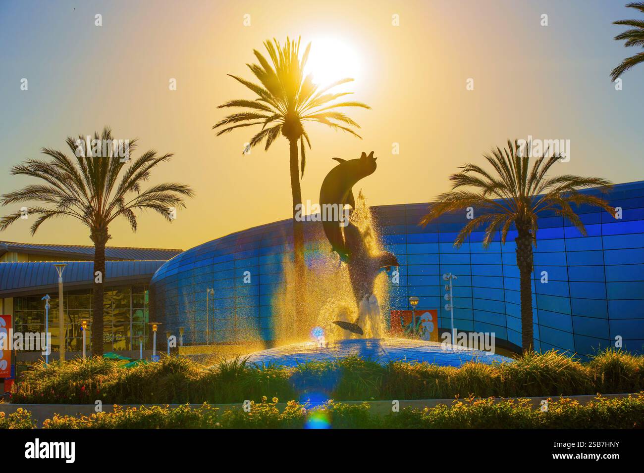 Long Beach, California - January 15, 2025: Fountain featuring dolphin ...