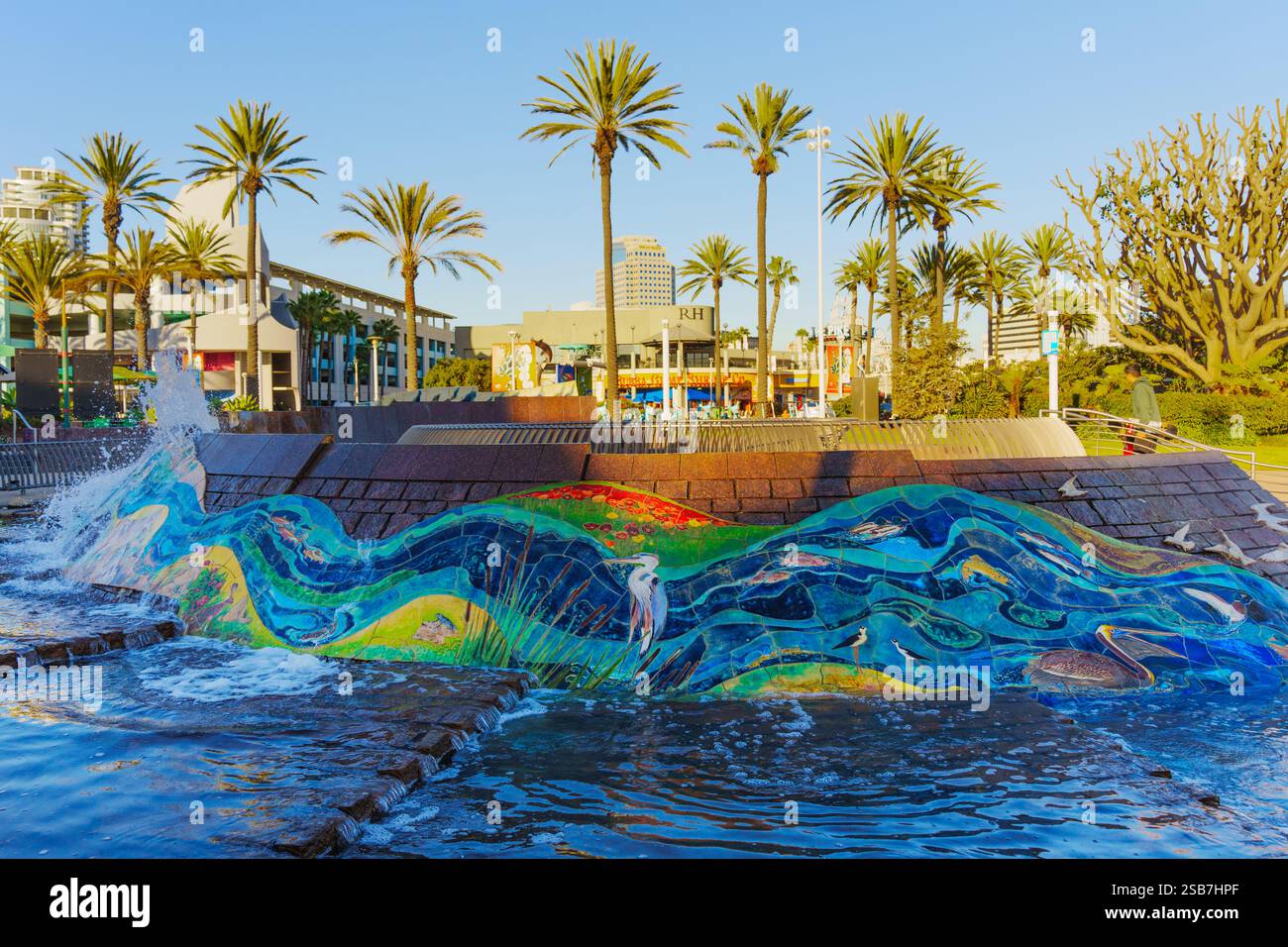 Long Beach, California - January 15, 2025: Water mural depicting marine ...