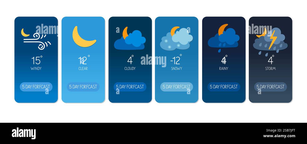 Five day weather forecast shows different weather conditions and ...