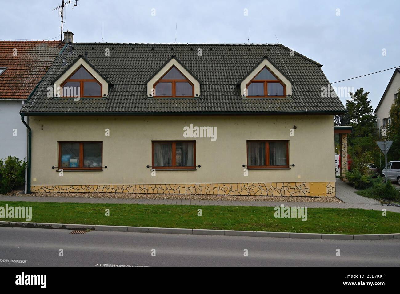 Traditional family house in a village or suburb in the Czech Republic ...