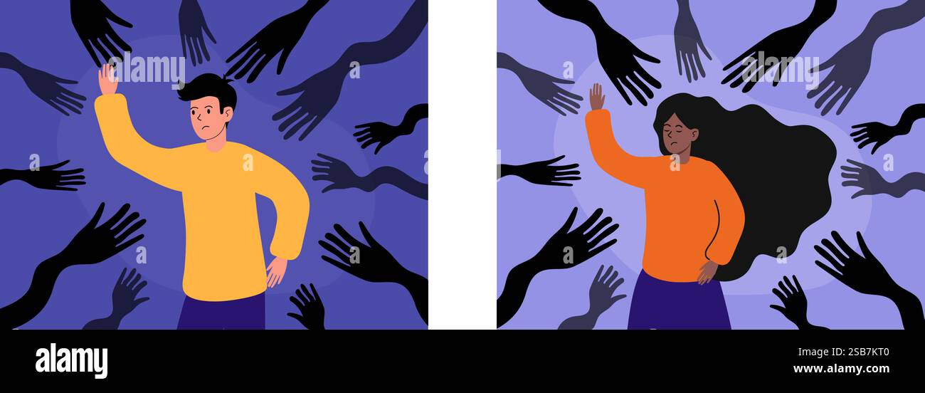 A woman in an orange sweater confidently raises her hand, surrounded by ...