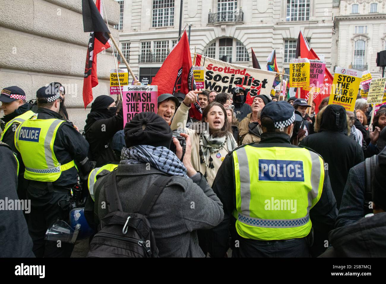 London, UK 01.2.2025 - Confrontation between police and protestors ...