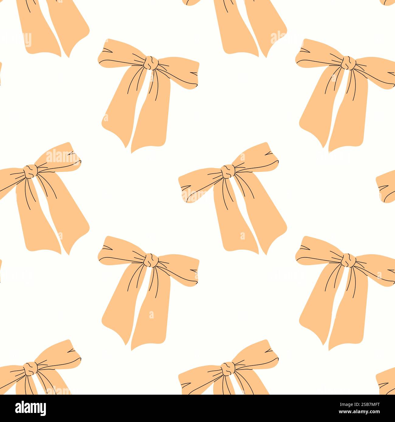 A seamless pattern of peach-colored bows on a white background Stock ...