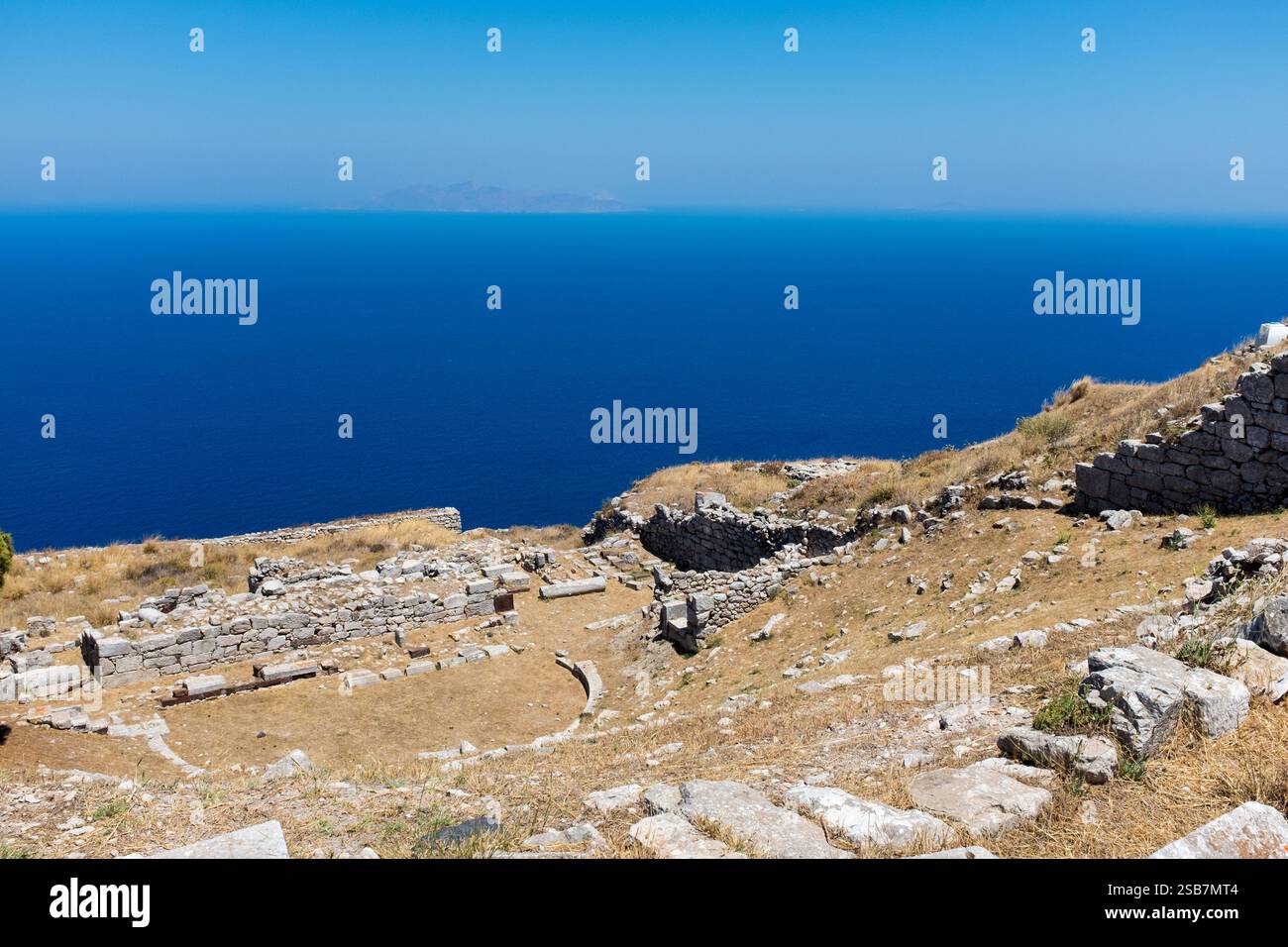 Ancient Thera, Santorini island in Cyclades, Aegean sea, Greece Stock ...