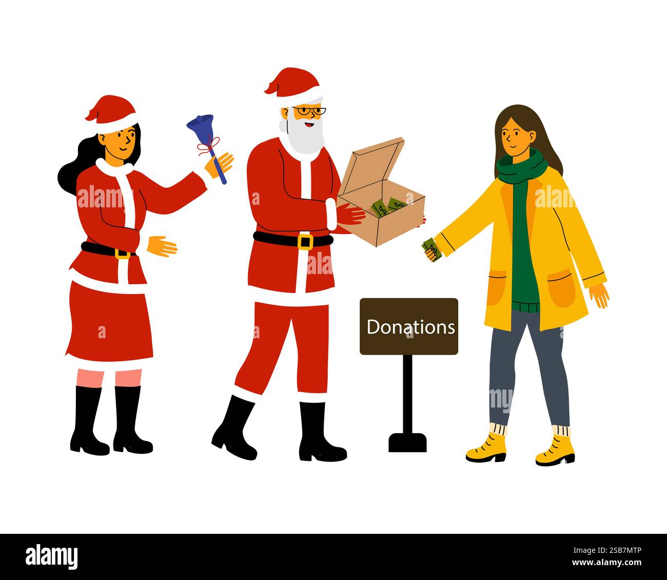 Santa and two volunteers engage with a participant, encouraging ...