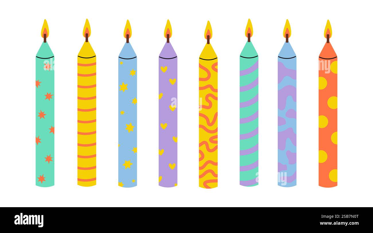 Colorful birthday candles arranged in a row for a festive celebration ...