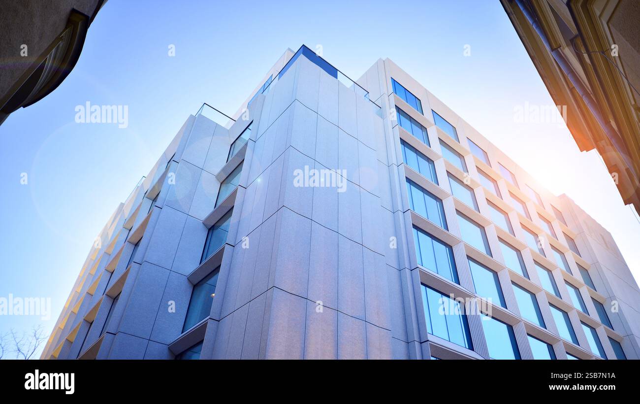 Large glass windows in a modern hotel building. Modern urban ...