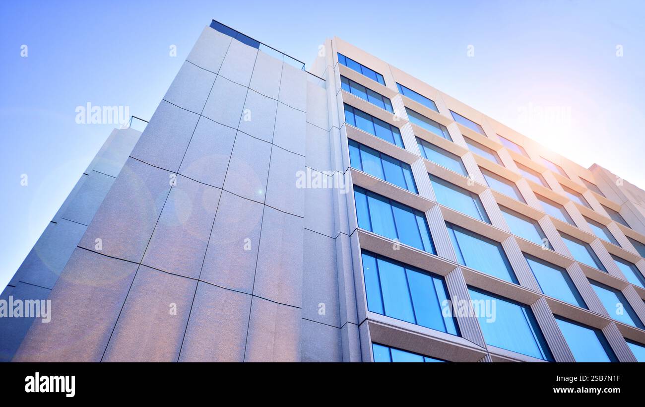 Large glass windows in a modern hotel building. Modern urban ...