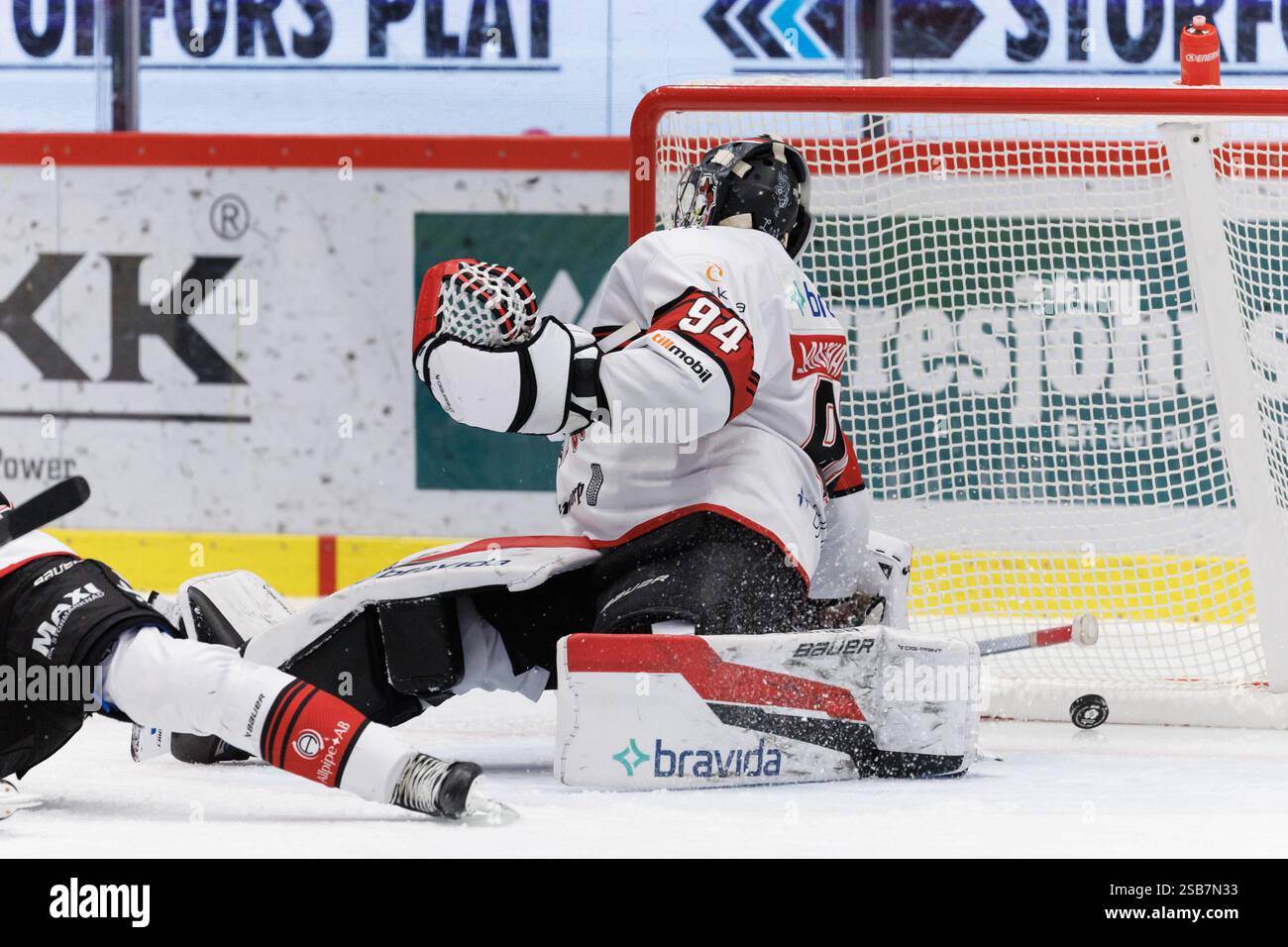 250201 Malmö Redhawks målvakt Marek Langhamer under ishockeymatchen i SHL mellan Skellefteå och ...